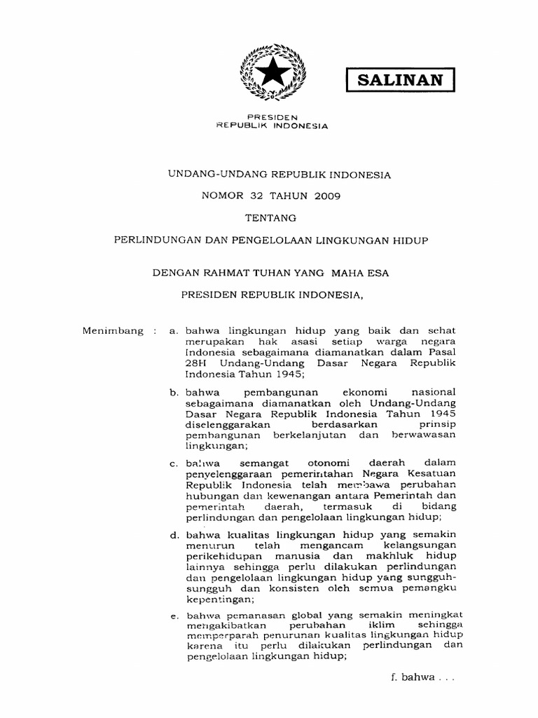 UU Nomor 32 Tahun 2009 | PDF