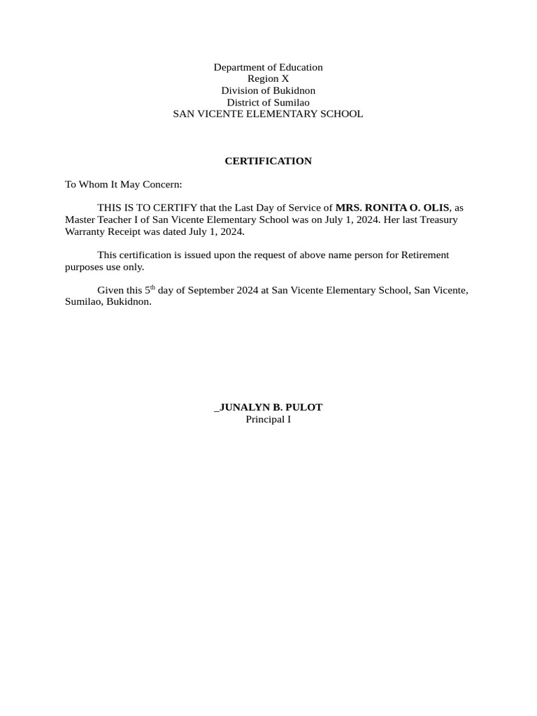 Certification Treasury Warrant | PDF