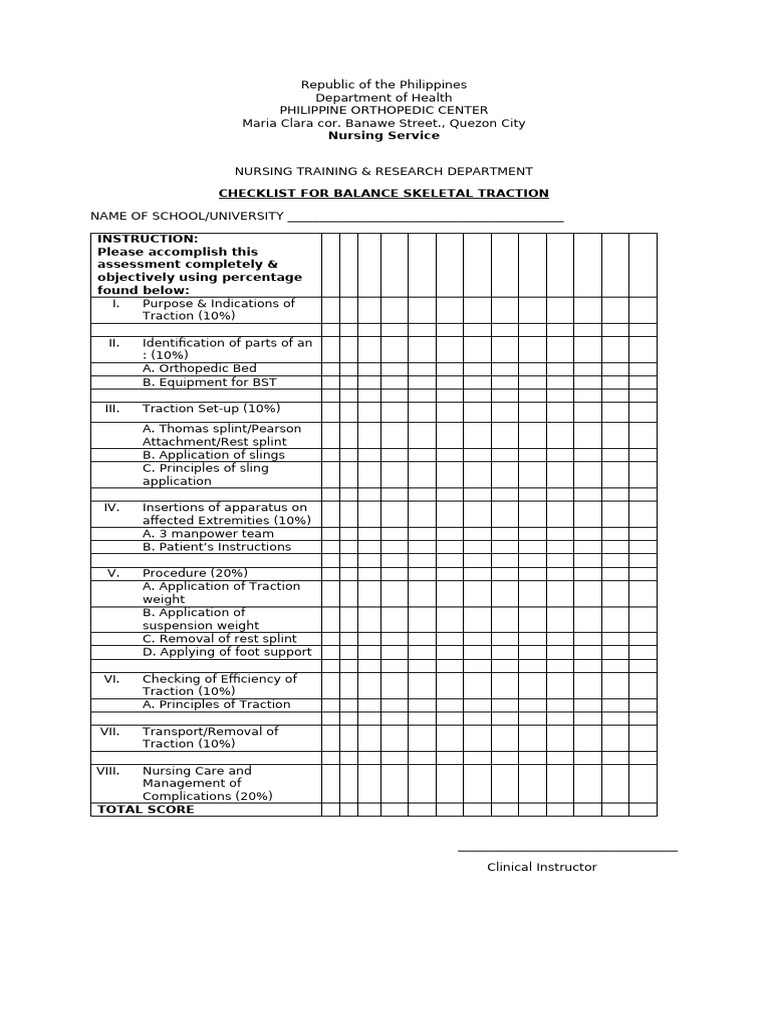 Checklist For Balance Skeletal Traction | PDF