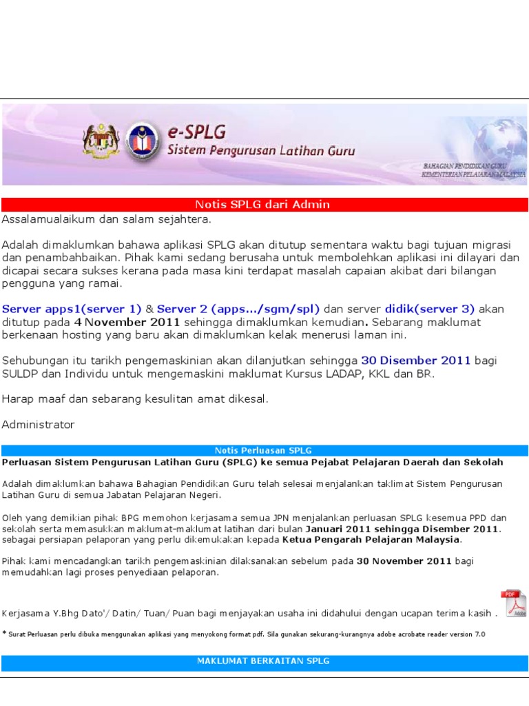 Notis SPLG Dari Admin | PDF