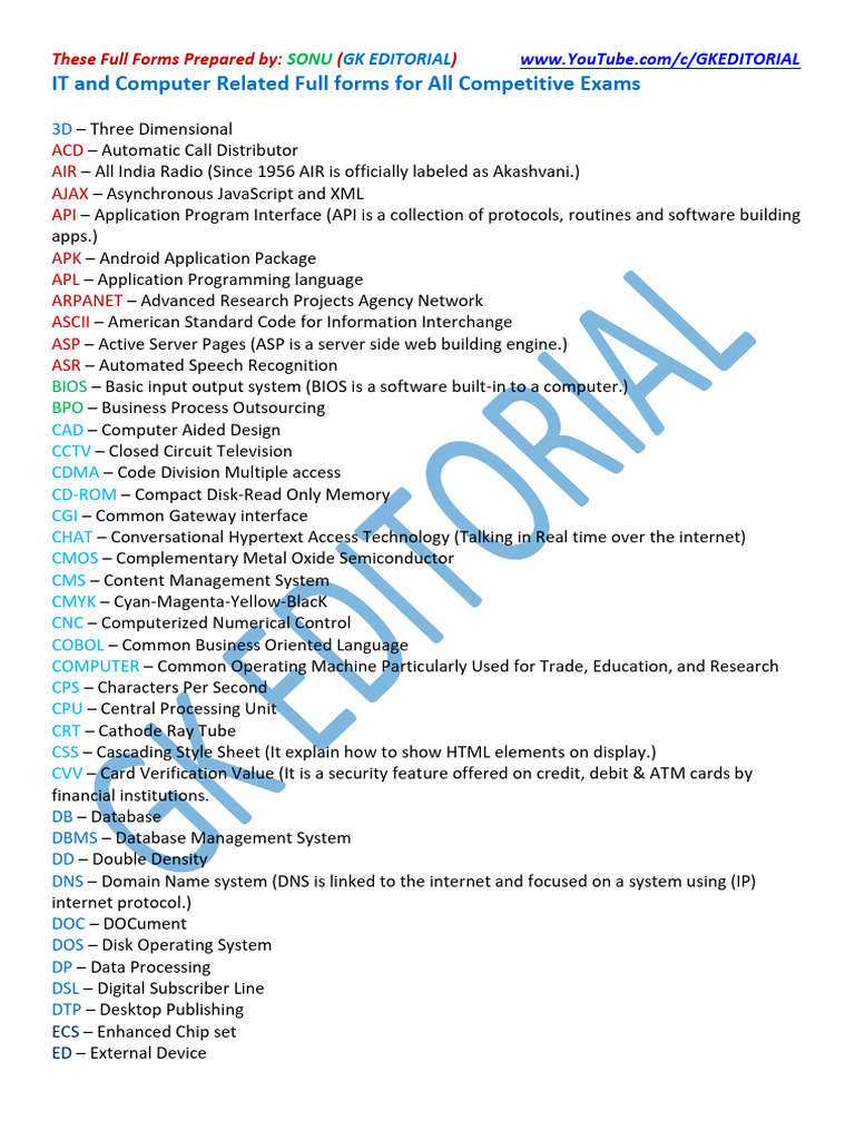 IT and Computer Full Forms | PDF