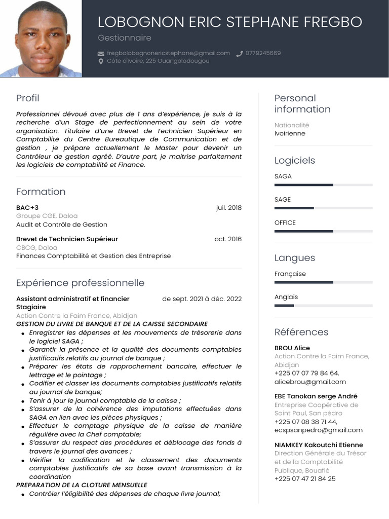 CV Stagiaire Lobognon Eric Stephane Fregbo | PDF