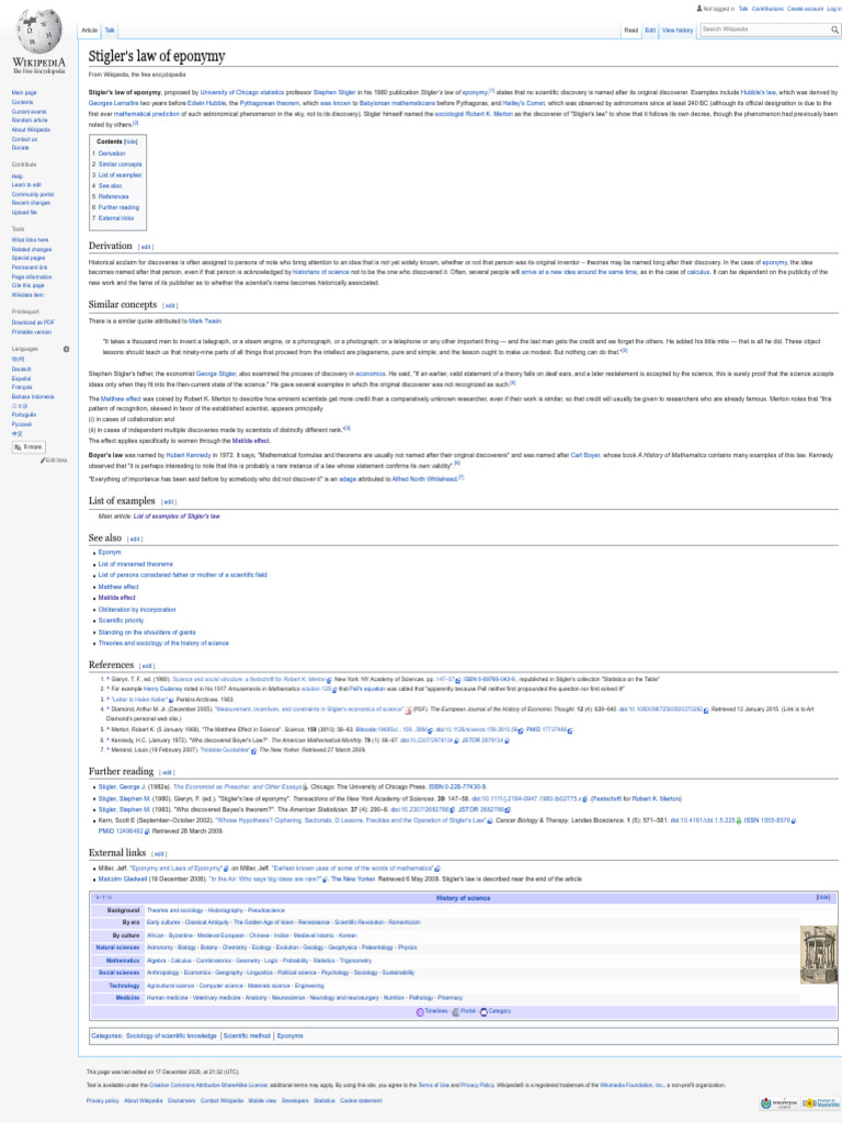 Stigler's Law of Eponymy - Wikipedia | PDF