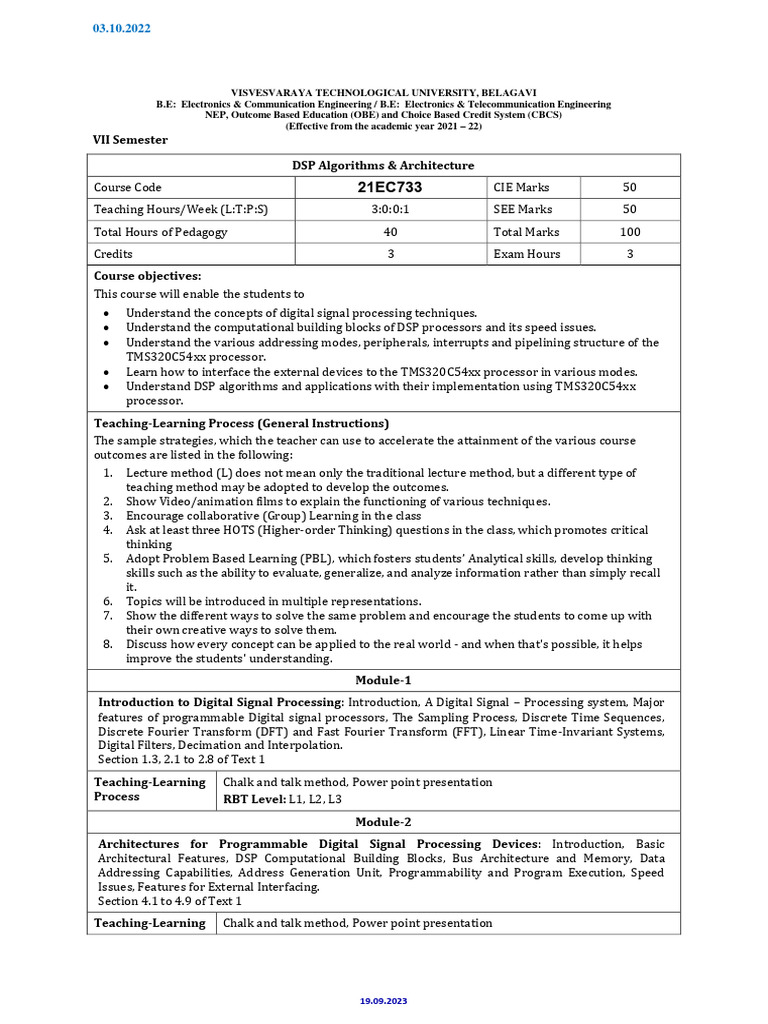 21EC733-DSP Algorithms & Architecture | PDF