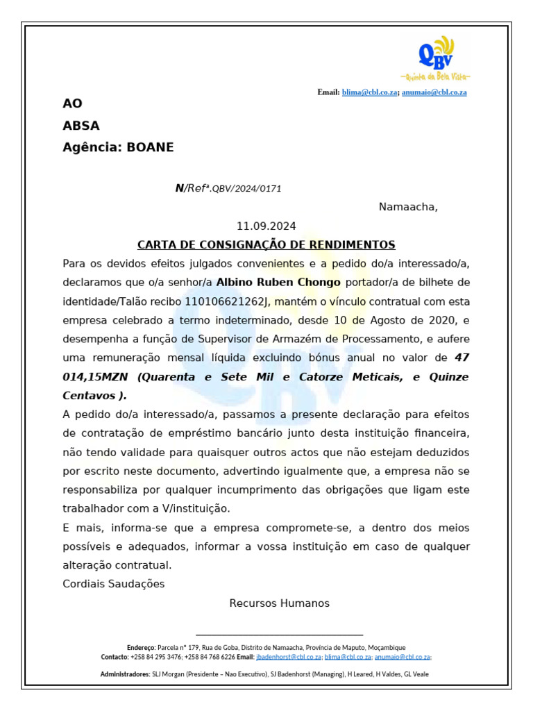 Carta de Consignacao | PDF