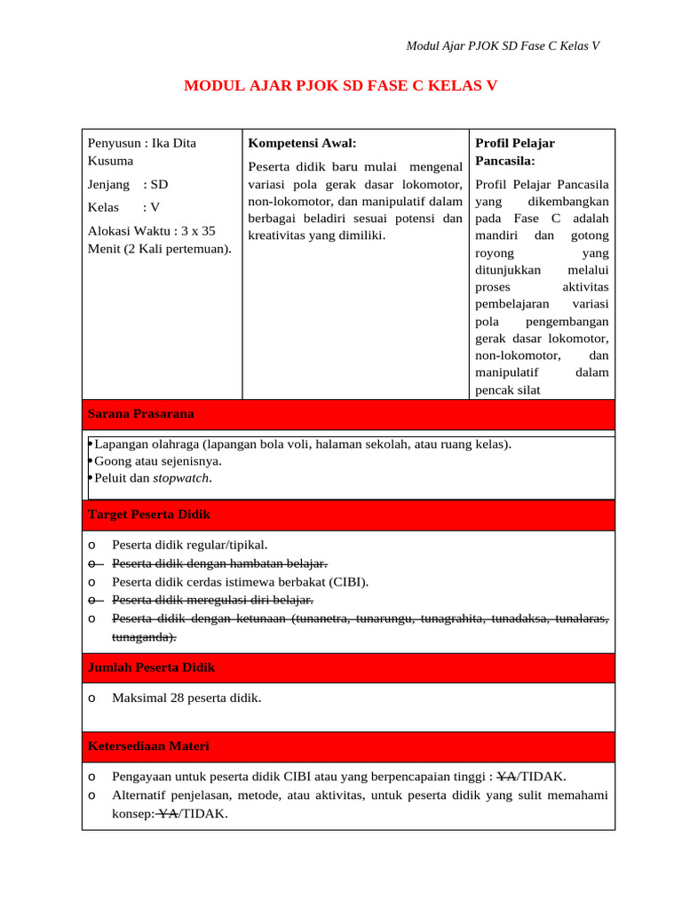 04 Modul Ajar Pencak Silat Fase Kumer | PDF
