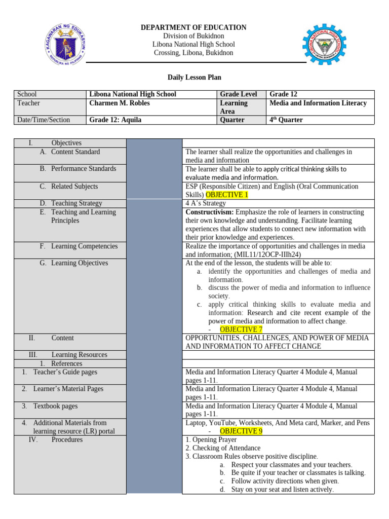 MIL Lesson Plan | PDF