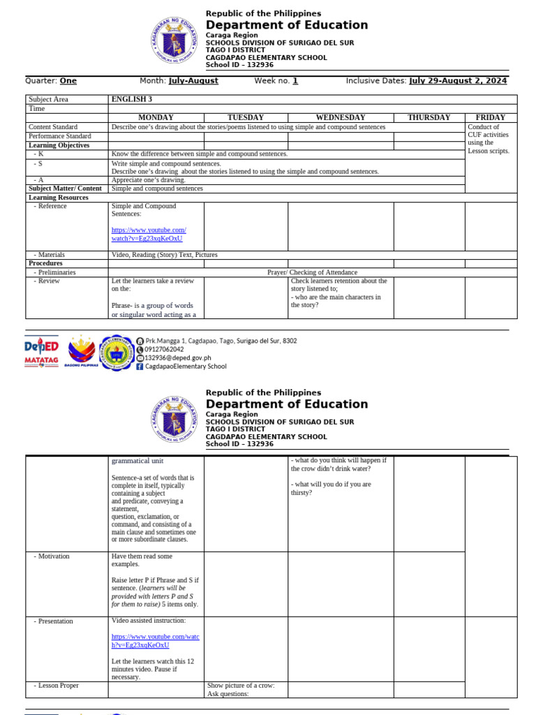Grade 3-Week1-July 29-August 2,2024 | PDF