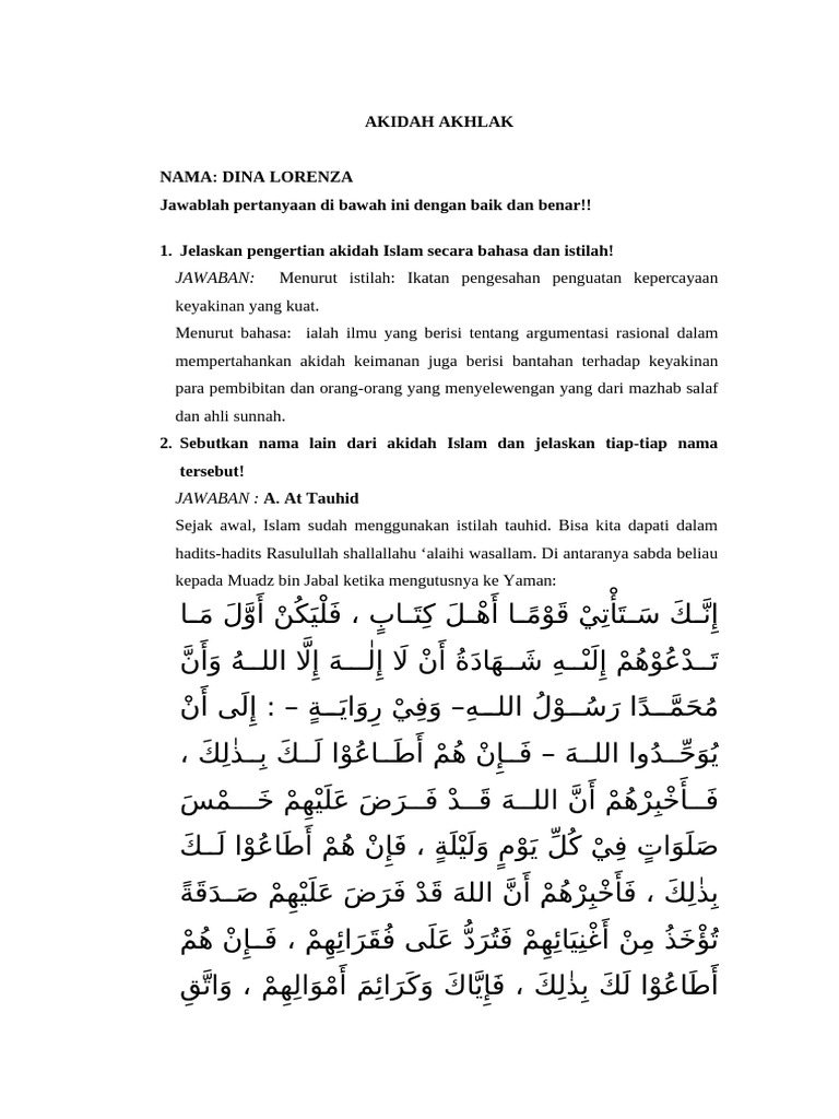 Pengertian dan Tujuan Akidah Islam | PDF | Prophets And Messengers In ...
