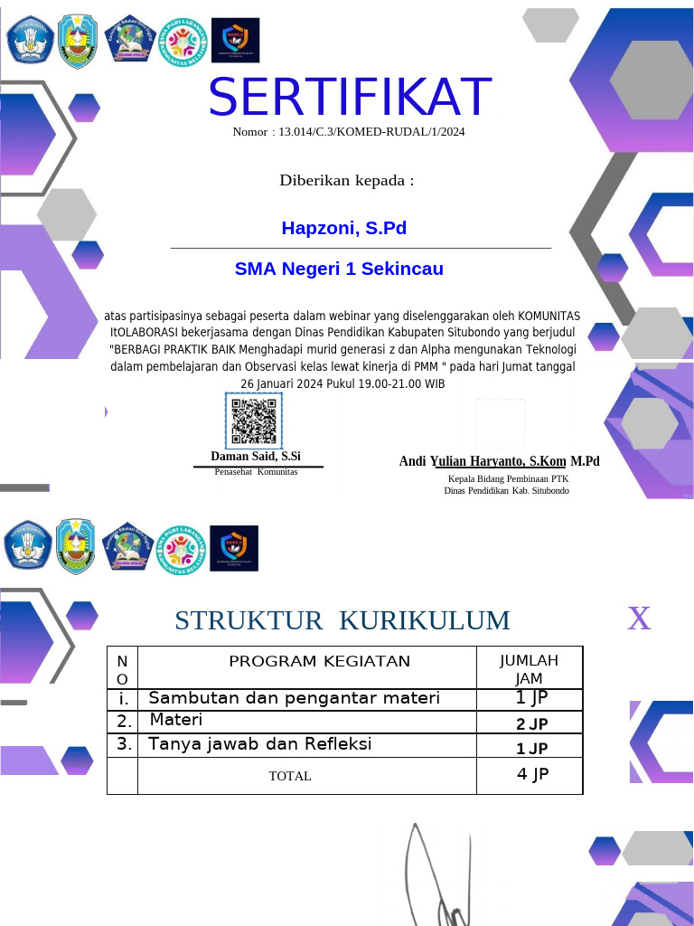 Sertifikat Webinar 26 Januari 2026 Menghadapi siswa generasi Z dan ...