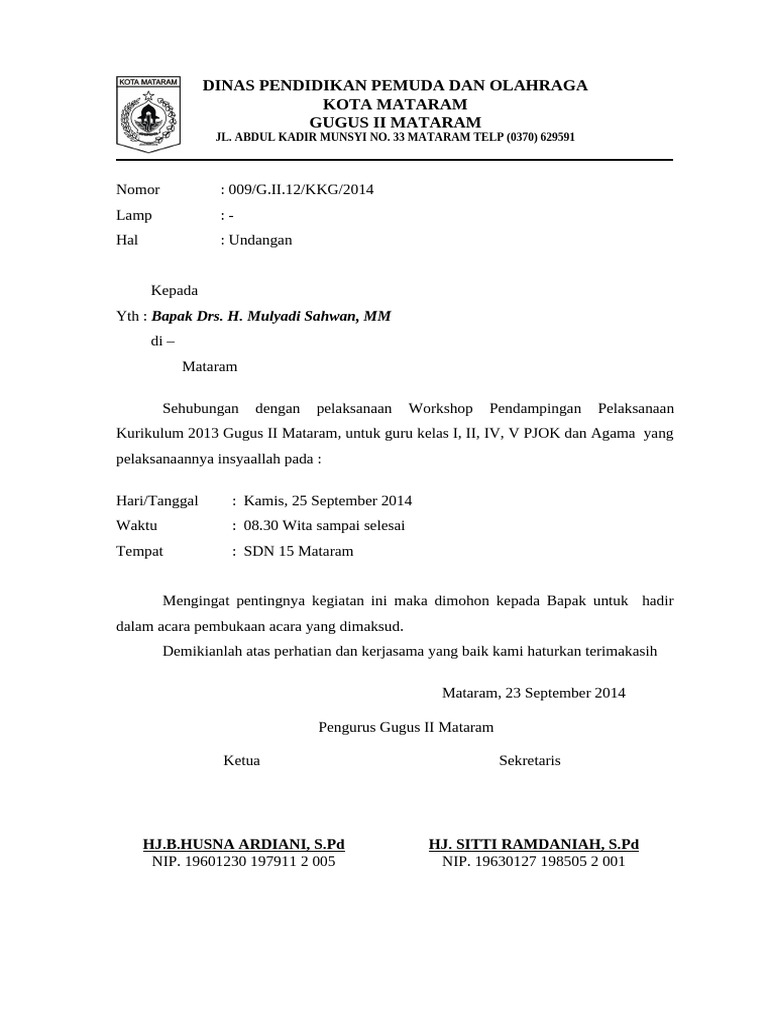 Surat Undangan Workshop K13 2014 | PDF