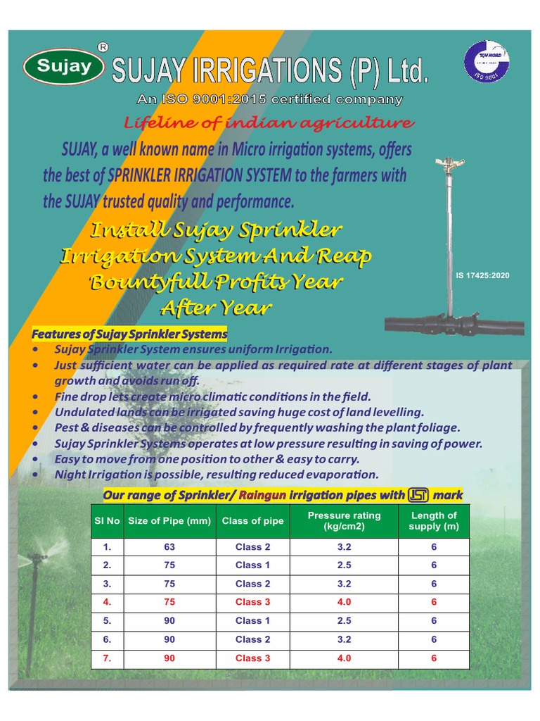 Sujay Sprinkler System Overview | PDF | Irrigation | Pipe (Fluid ...