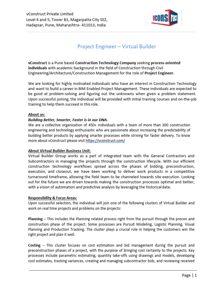 Project Engineer - Job Description | PDF | Project Management | Art