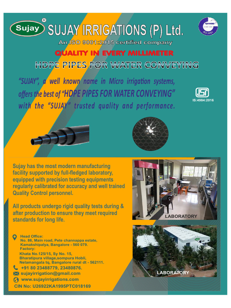Sujay HDPE Pipes Catalogue | PDF | Pipe (Fluid Conveyance) | Home & Garden