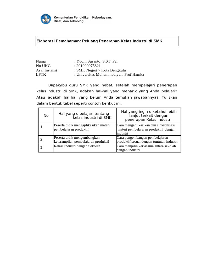 12 PPA - SMK - TOPIK2e - Peluang Penerapan Kelas Industri Di SMK | PDF