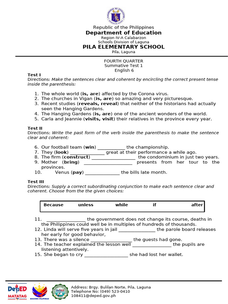 Summative Test With Tos-English-Q4 | PDF