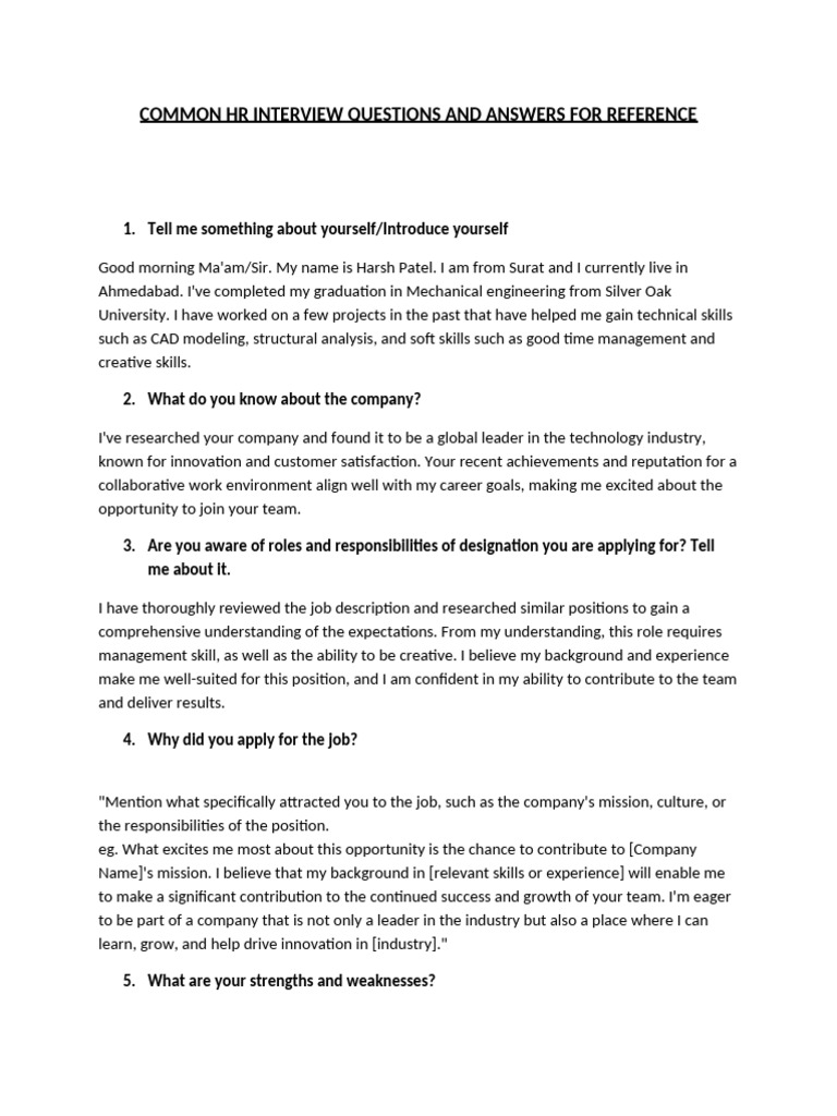 Interview Questions | PDF | Business | Cognition