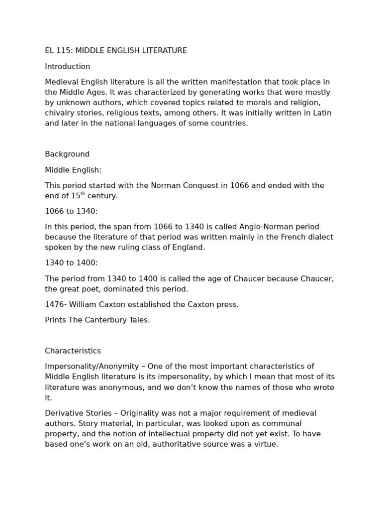 El115.Middle.english.litersture | PDF