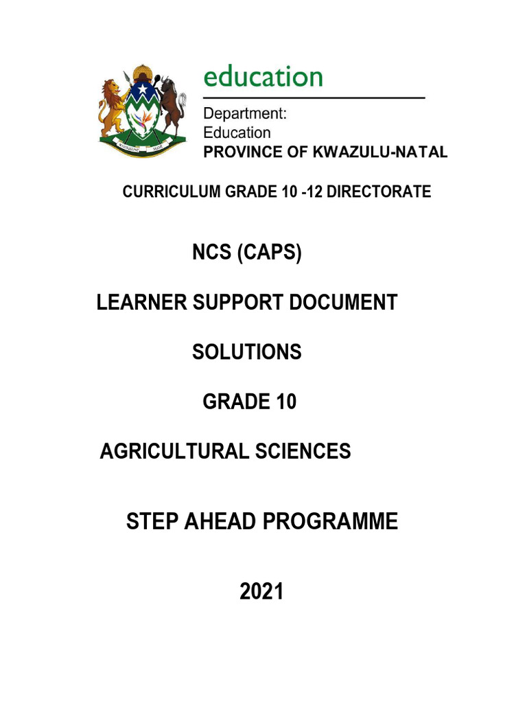 Agric SC Grade 10 Step Ahead Learner Support Document Solutions | PDF