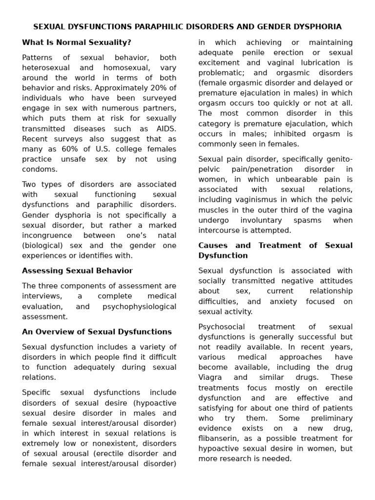Chapter 10 Sexual Dysfunctions Paraphilic Disorders and Gender Dysphoria | PDF