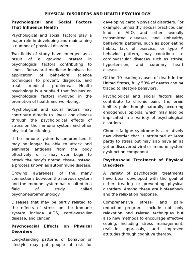 Chapter 9 Physical Disorders and Health Psychology | PDF