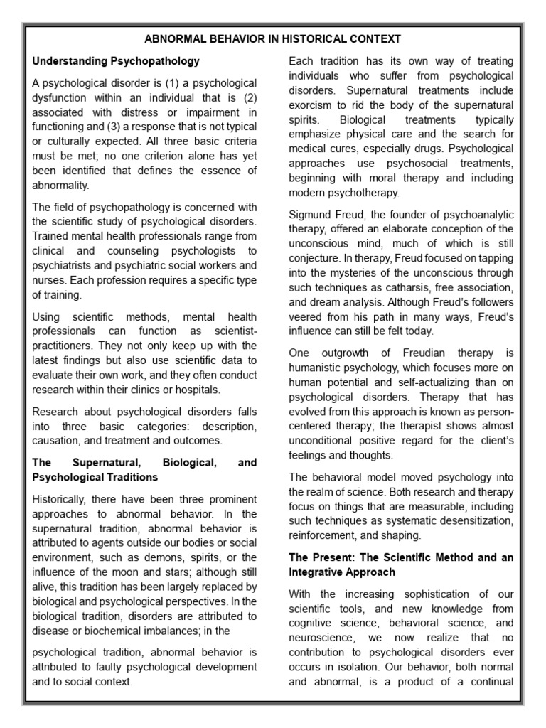 Chapter 1 Abnormal Behavior in Historical Context Summary | PDF