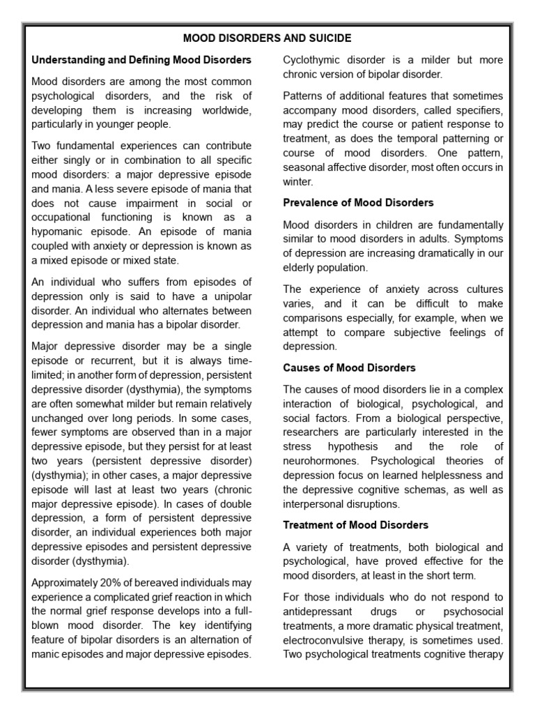 Chapter 7 Mood Disorders and Suicide | PDF