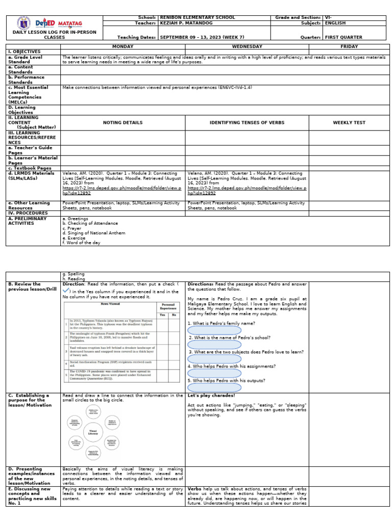 G6 Q1W7 DLL ENGLISH (MELCs) | PDF