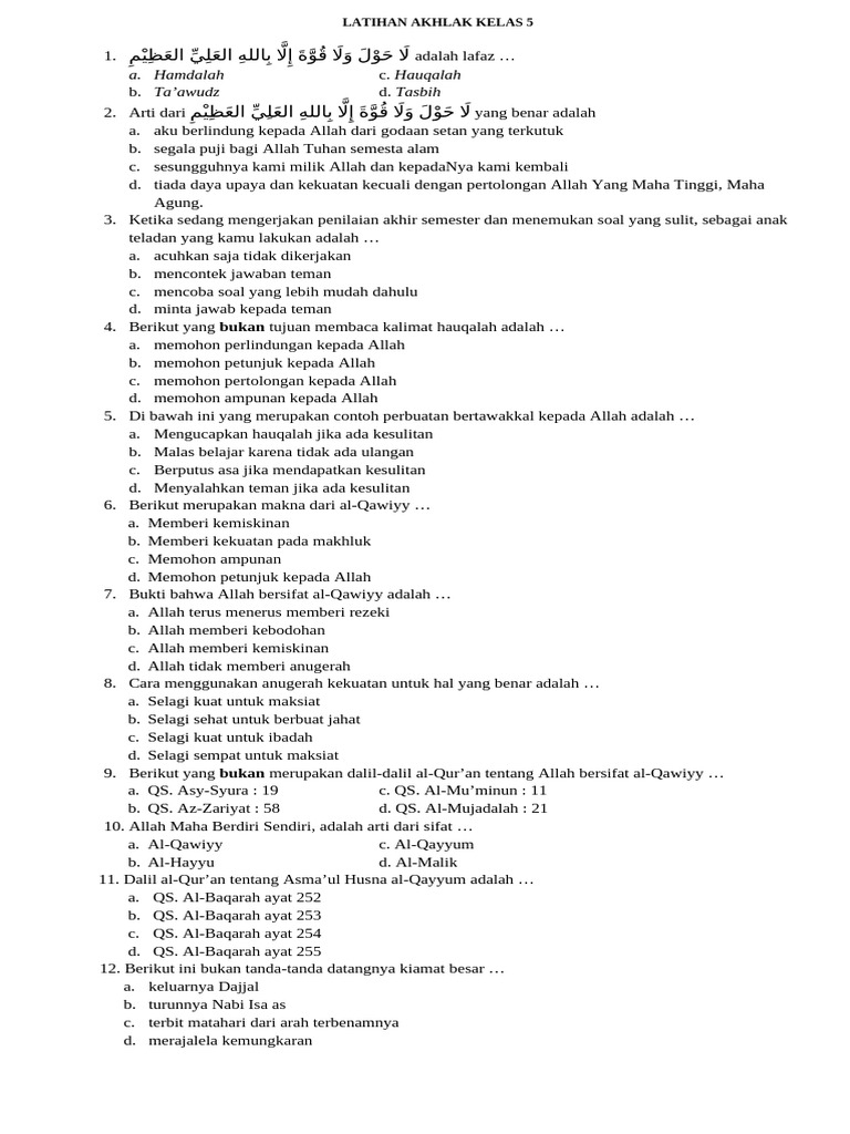 Latihan Akhlak Kelas 5 | PDF