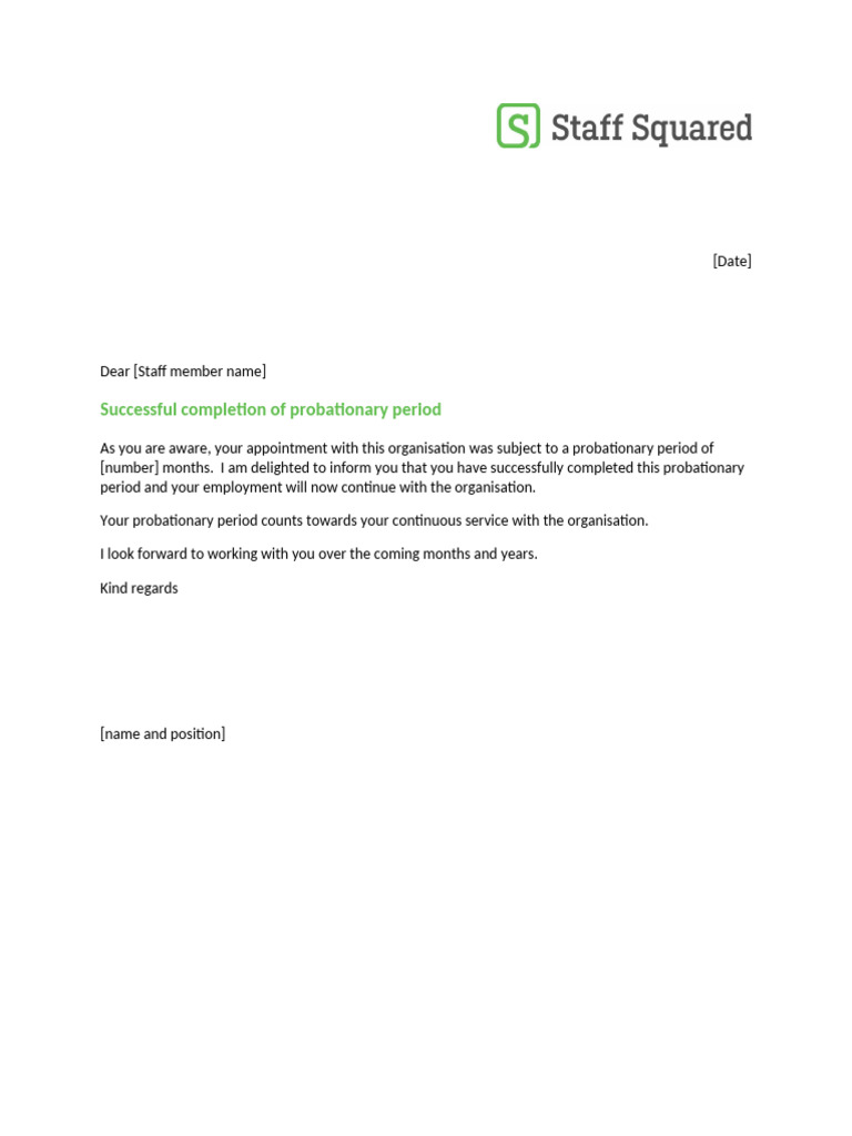 Letter Confirming Successful Completion of Probationary Period | PDF