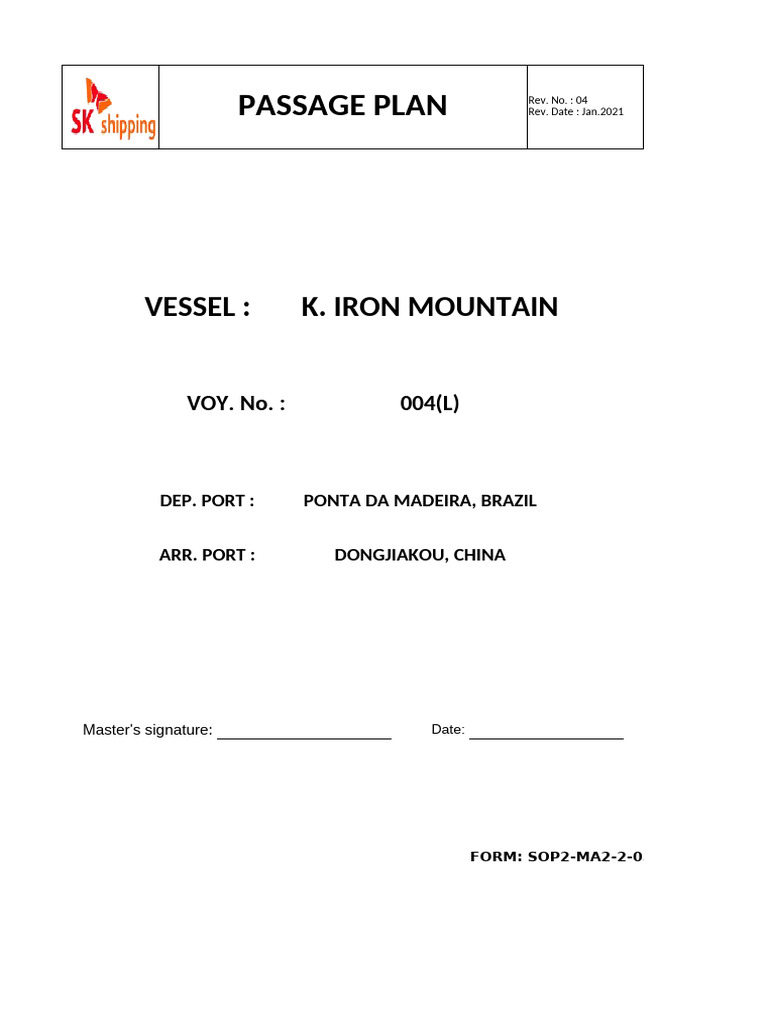 11 Passage Plan - PDM No.2 Anchorage-Djk | PDF