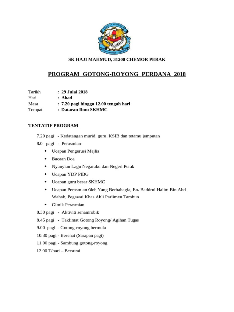 Tentatif Program Gotong Royong 2018 | PDF