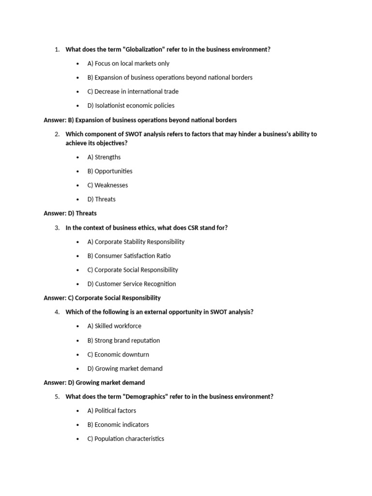 Macro Business Environment MCQs | PDF