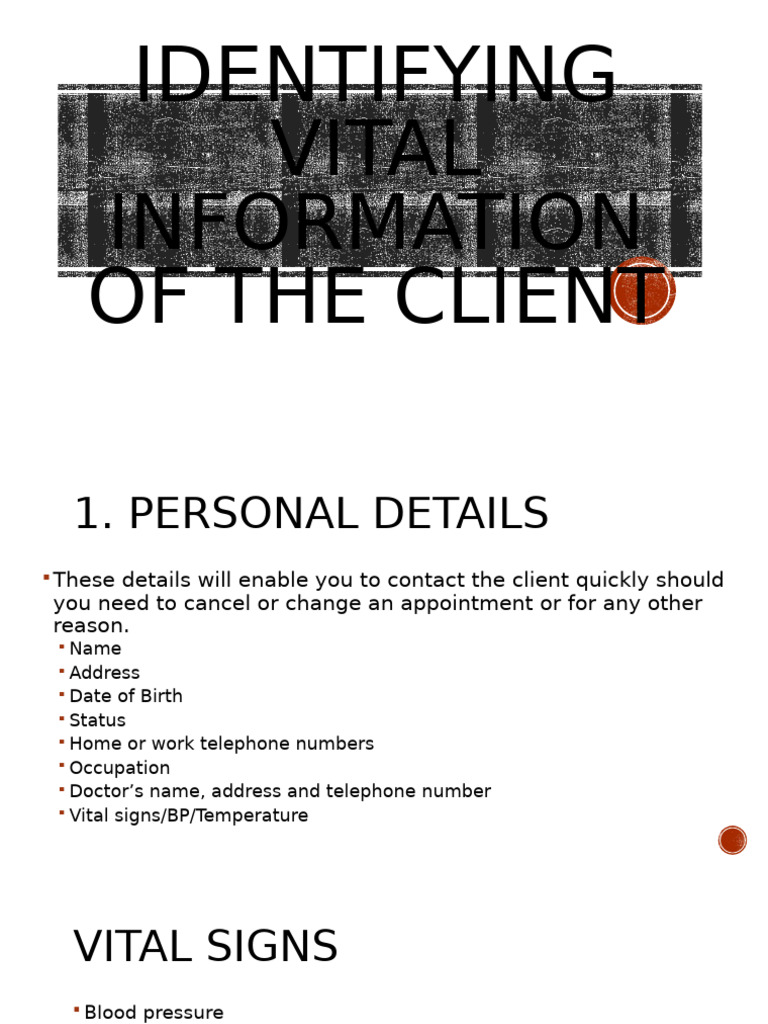 Identifying Vital Information of The Client | PDF