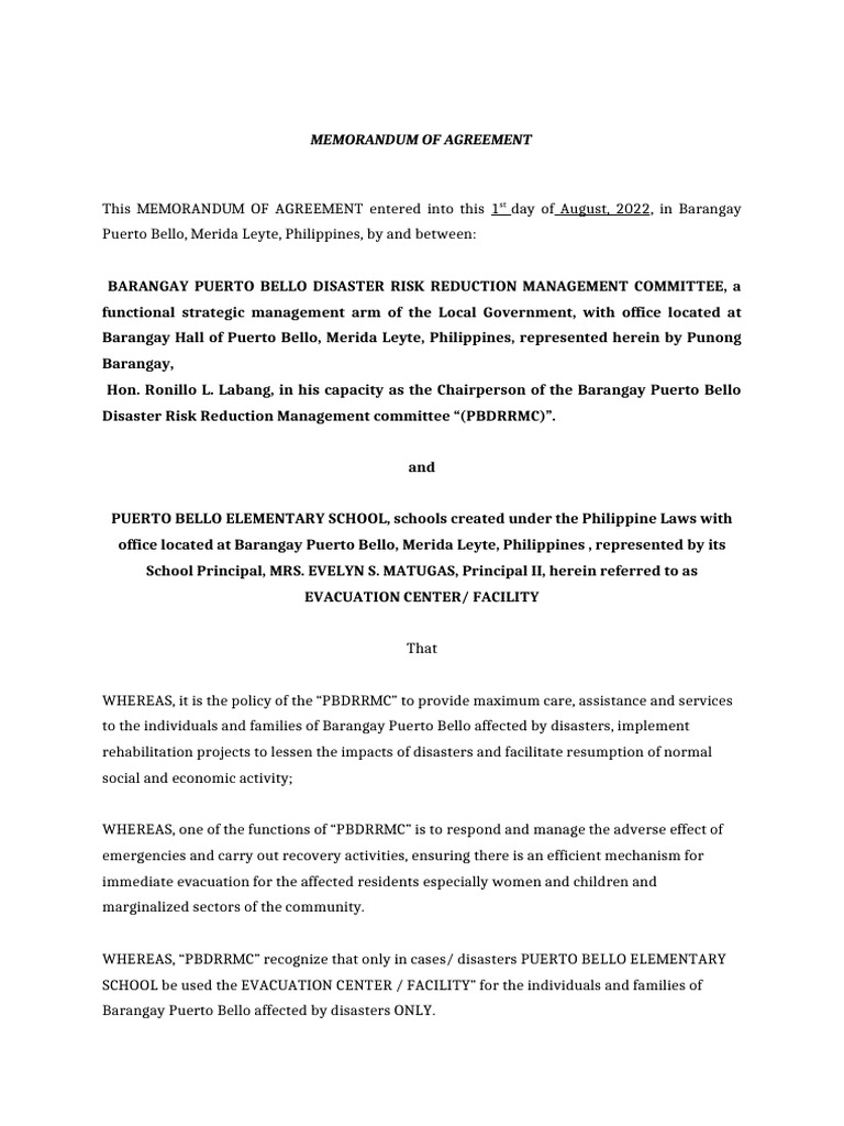 MOA OF BARANGAY AND SCHOOL | PDF