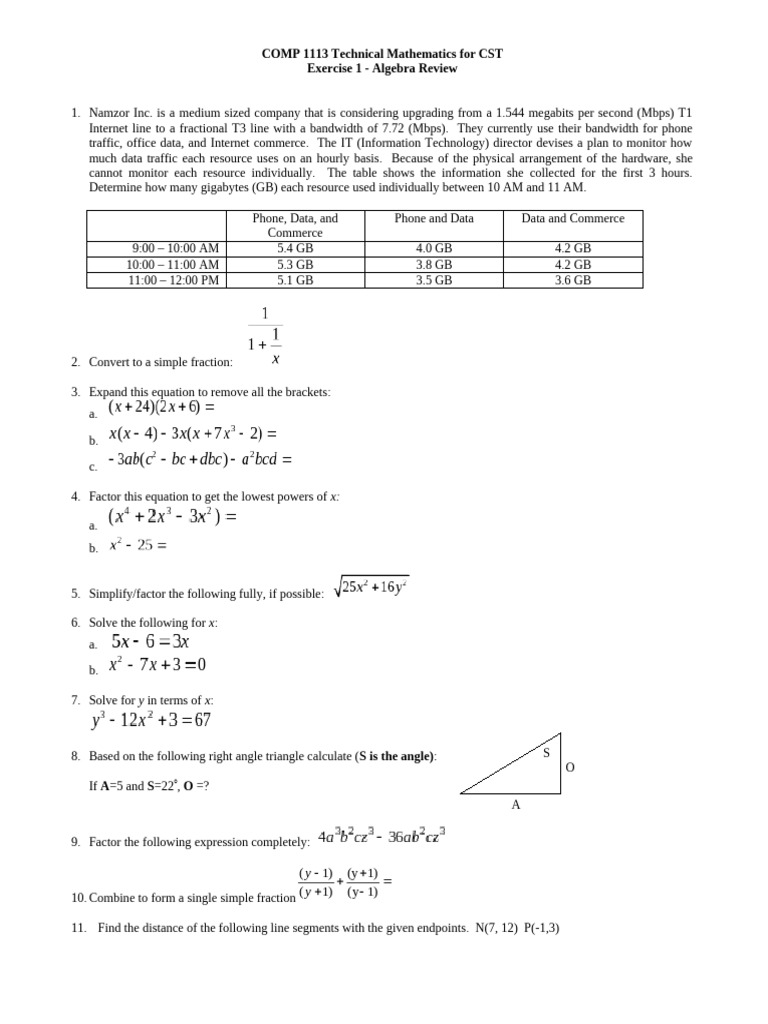 Exercise 01 Algebra Review | PDF