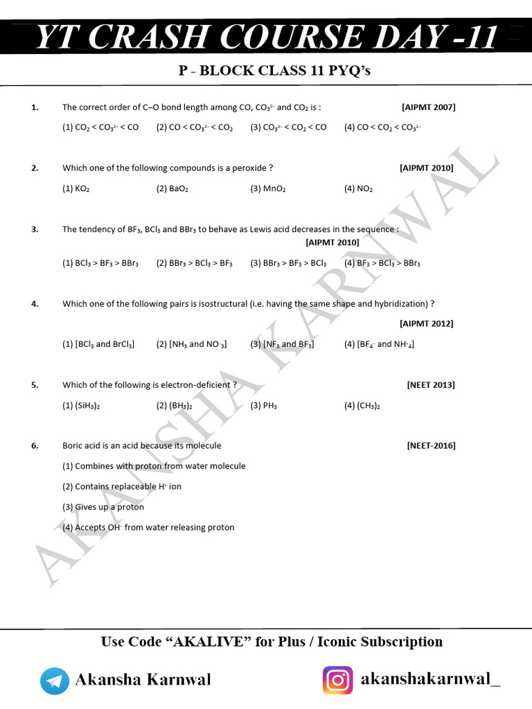 P-Block - Class 11 - PYQ | PDF