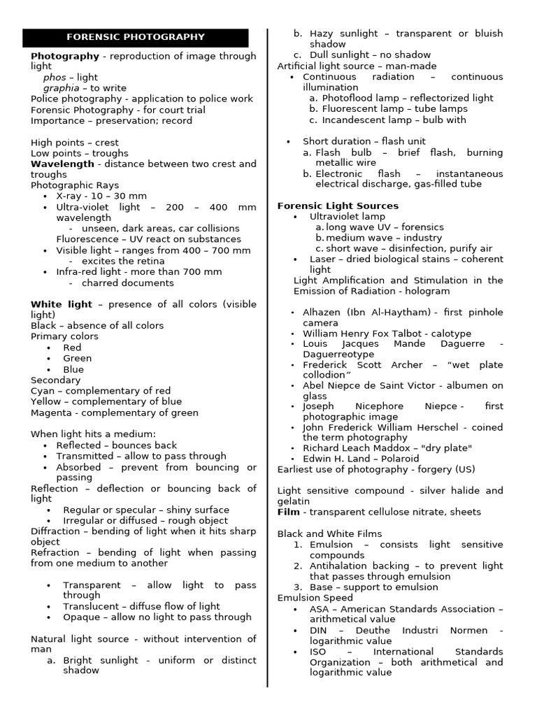 Summary Notes - Forensic Science | PDF