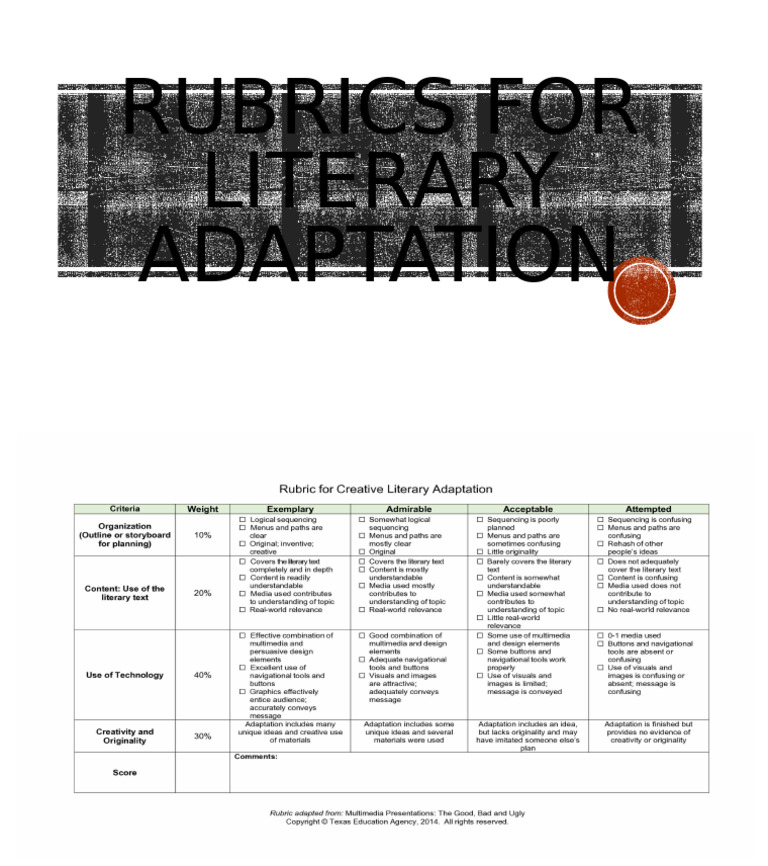 Rubrics For Literary Adaptation | PDF
