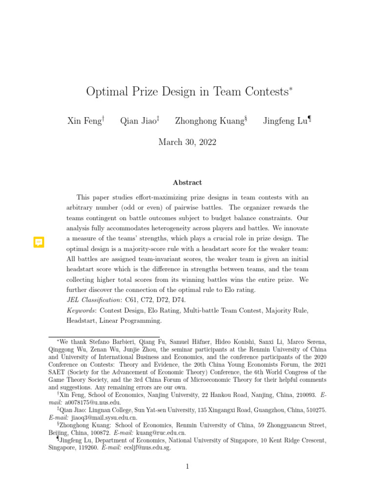 Week4-Optimal Prize Design in Team Contests | PDF