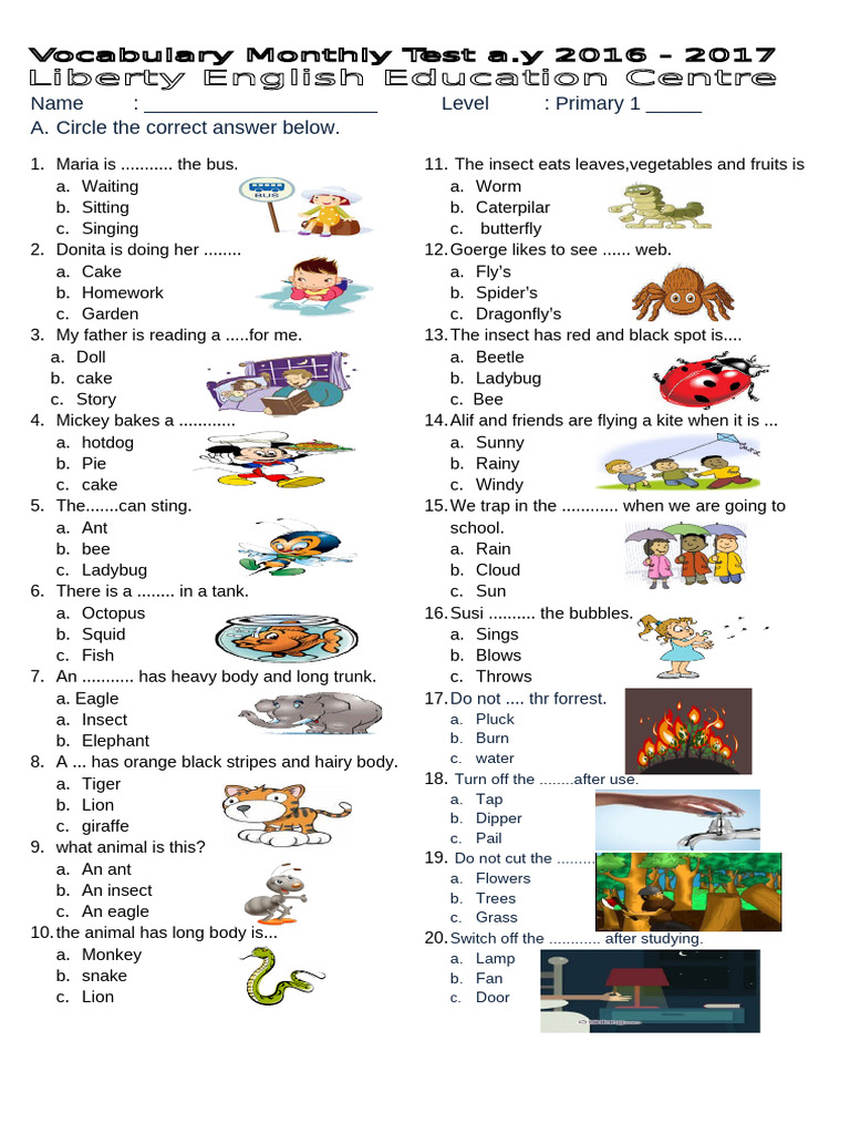 Vocabulary Monthly Test Worksheet Templates Layouts - 97677 | PDF