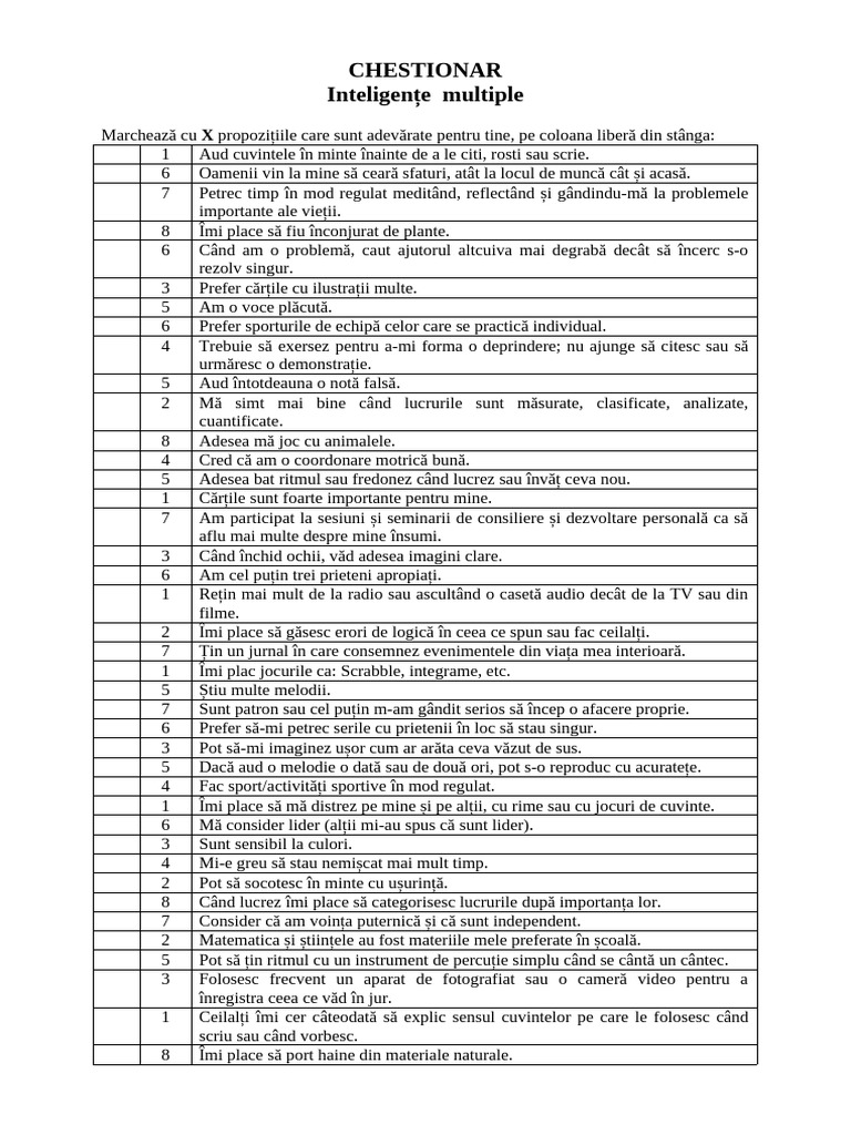 Chestionar Inteligente Multiple | PDF