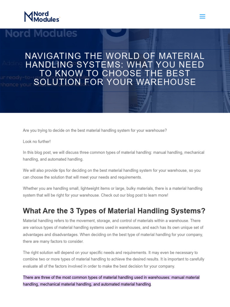 4.3 Material Handling Systems - How To Choose The Best Solution | PDF