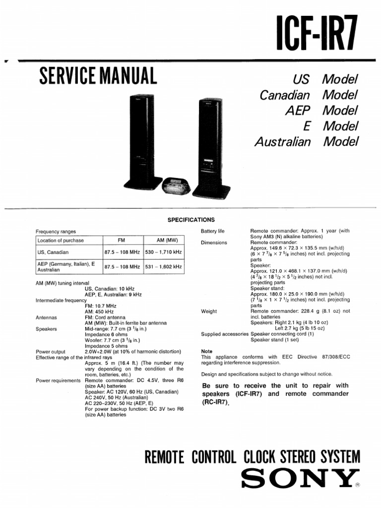 Sony Icf-Ir7 | PDF