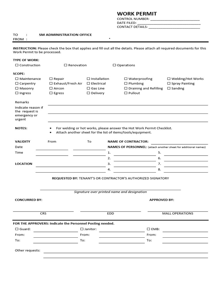 Work Permit Form | PDF
