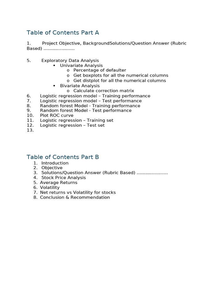 Table of Contents Part A & B | PDF