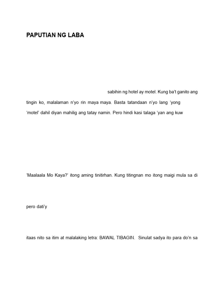 PAPUTIAN NG LABA Ni Allan Derain 1 | PDF