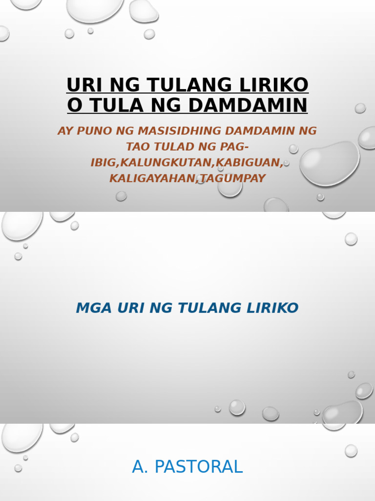 Uri NG Tulang Liriko o Tula NG Damdamin | PDF