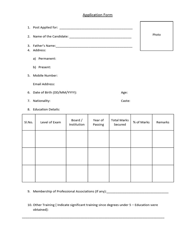Application Form: Father's Name | PDF