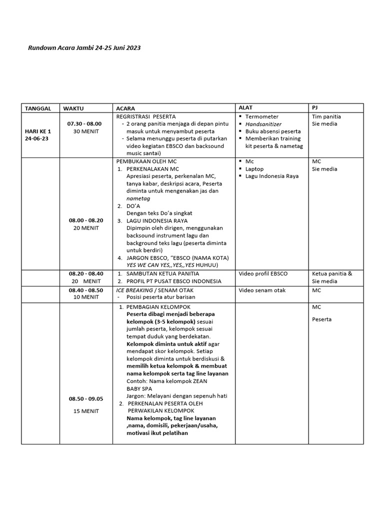 Rundown Acara Jambi 24-25 JUNI 2023 | PDF